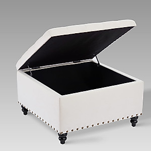 HUIMO Square Storage Ottoman,Ottoman Coffee Table with Storage,Oversized Ottoman,Tufted Storage Ottoman for Living Room (Beige)