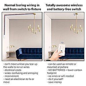 RunLessWire - The Original Self-Powered (NO Batteries) Wireless Light Switch & Receiver Kit, No WiFi Needed, DIY, Remote 150+ft RF Range - Basic: 1 Receiver, 1 Switch - White