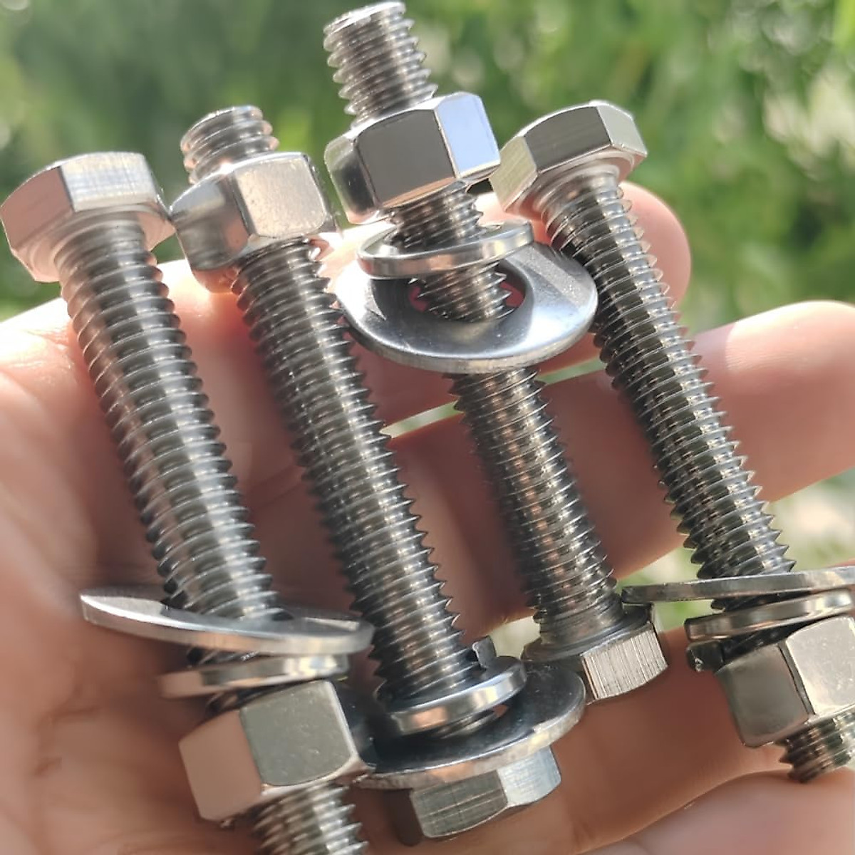 (4 Sets) 3/8-16x4 Stainless Steel Hex Head Screws Bolts, Nuts, Flat & Lock Washers, 18-8 (304) S/S, Fully Threaded by Bolt Fullerkreg