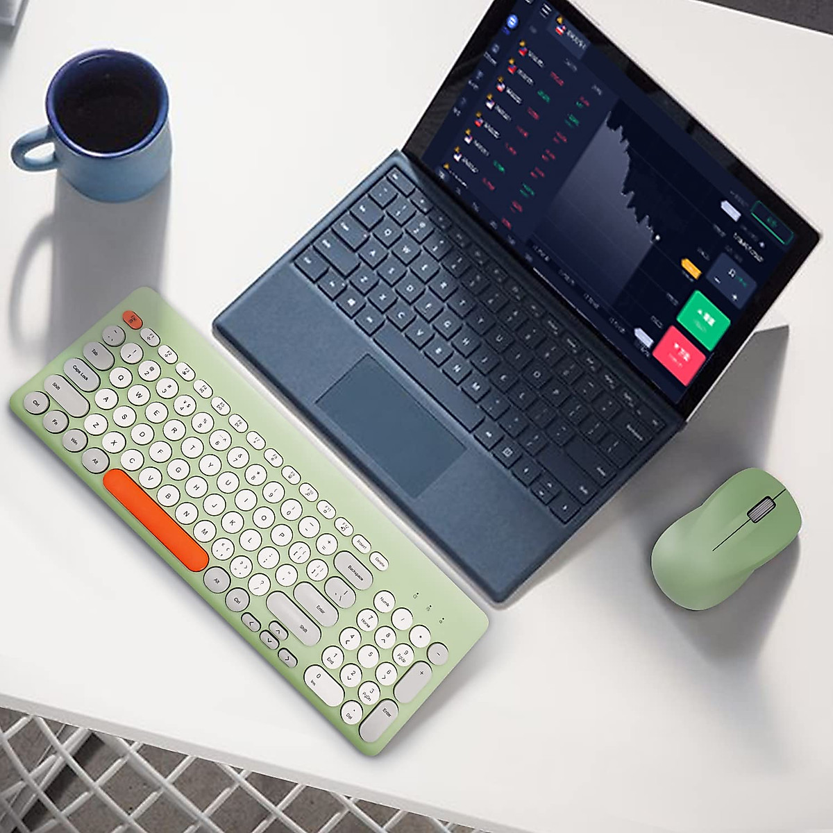 Wireless Keyboard and Mouse Combo 2.4G USB Cordless Keyboard with Number Pad,Quiet Click,Cute Round Key,Ultra Slim,Full Size for Computer Laptop PC Desktop Windows Mac,Sage Green