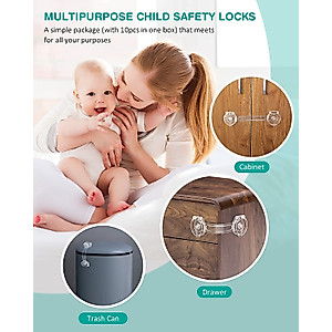 DUOSI 20 Pack Cabinet Locks for Babies, 10 Transparent Cabinet Locks + 10 White Child Safety Locks, No Screws and Magnets Fridge Refrigerators Locks Baby Proofing Lock for Kitchen Cabinets and Drawers