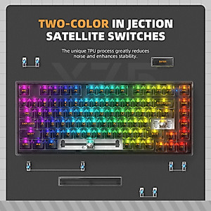 ATTACK SHARK X75 Hotswap Mechanical Gaming Keyboard with USB C Coiled Cable,TKL Tactile Switch,RGB LED,Gasket Mounted,Custom OSA Profile Clear Keycaps for PS4 PS5 Xbox Mac PC Gamer(Black,Outemu)