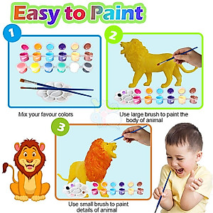 Yileqi Safari Animal Painting Kit for Kids Crafts and Arts Set, Jumbo Jungle Animal Toy Art and Crafts for Boys Girls Age 4 5 6 7 8 Years Old, DIY Art Supplies Paint for Kid Activities Birthday Gift