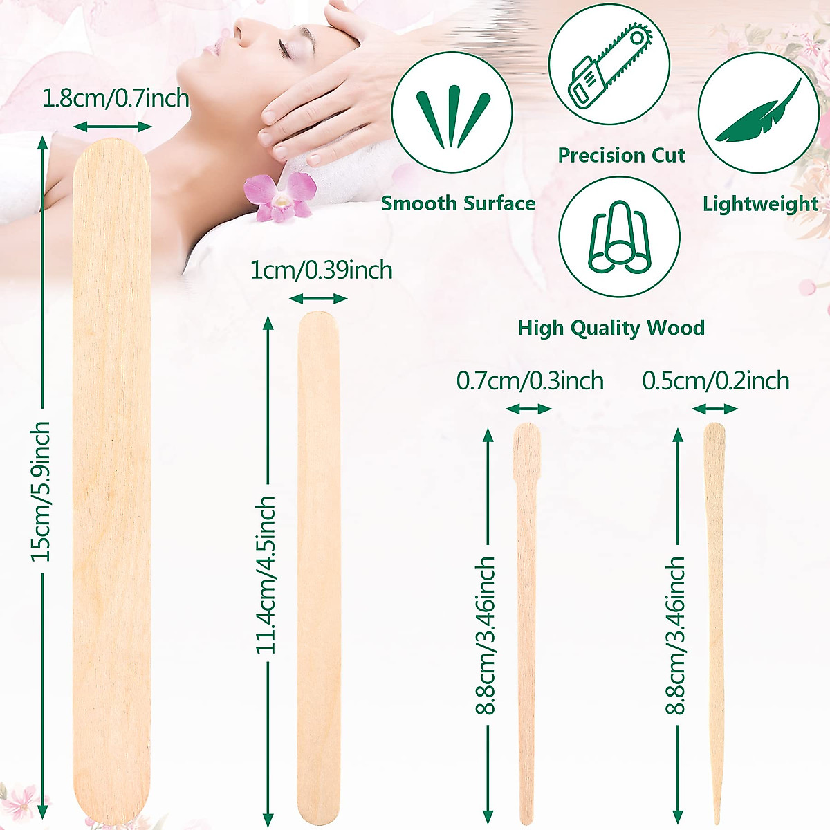 450PCS Wooden Wax Sticks, JANYUN Assorted Style Waxing Wooden Applicator Wax Spatulas Kit for Eyebrow Face for Hair Removal Body Legs Facial,Wood Craft Sticks Small Medium Large Size