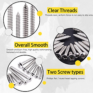 Hilitchi 570 Piece M 3 4 5 6 Stainless Steel Phillips Round Flat Head Self Tapping Screw Assortment Kit