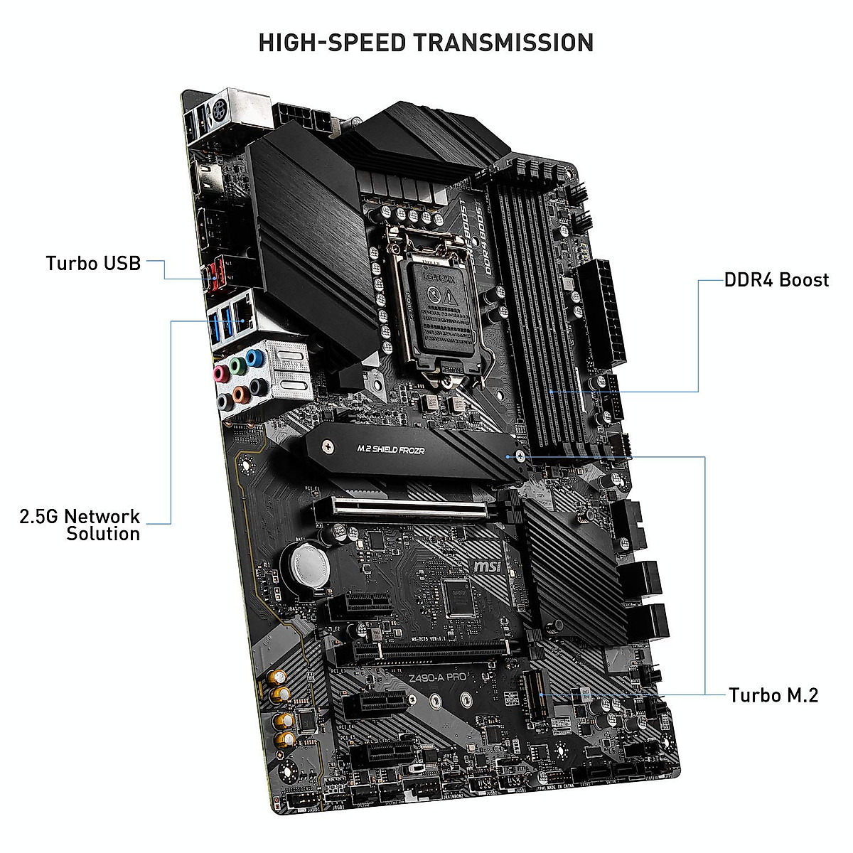 MSI Z490-A PRO ProSeries ATX Motherboard (10th Gen Intel Core, LGA 1200 Socket, DDR4, Dual M.2 Slots, USB 3.2 Gen 2, 2.5G LAN, DP/HDMI)