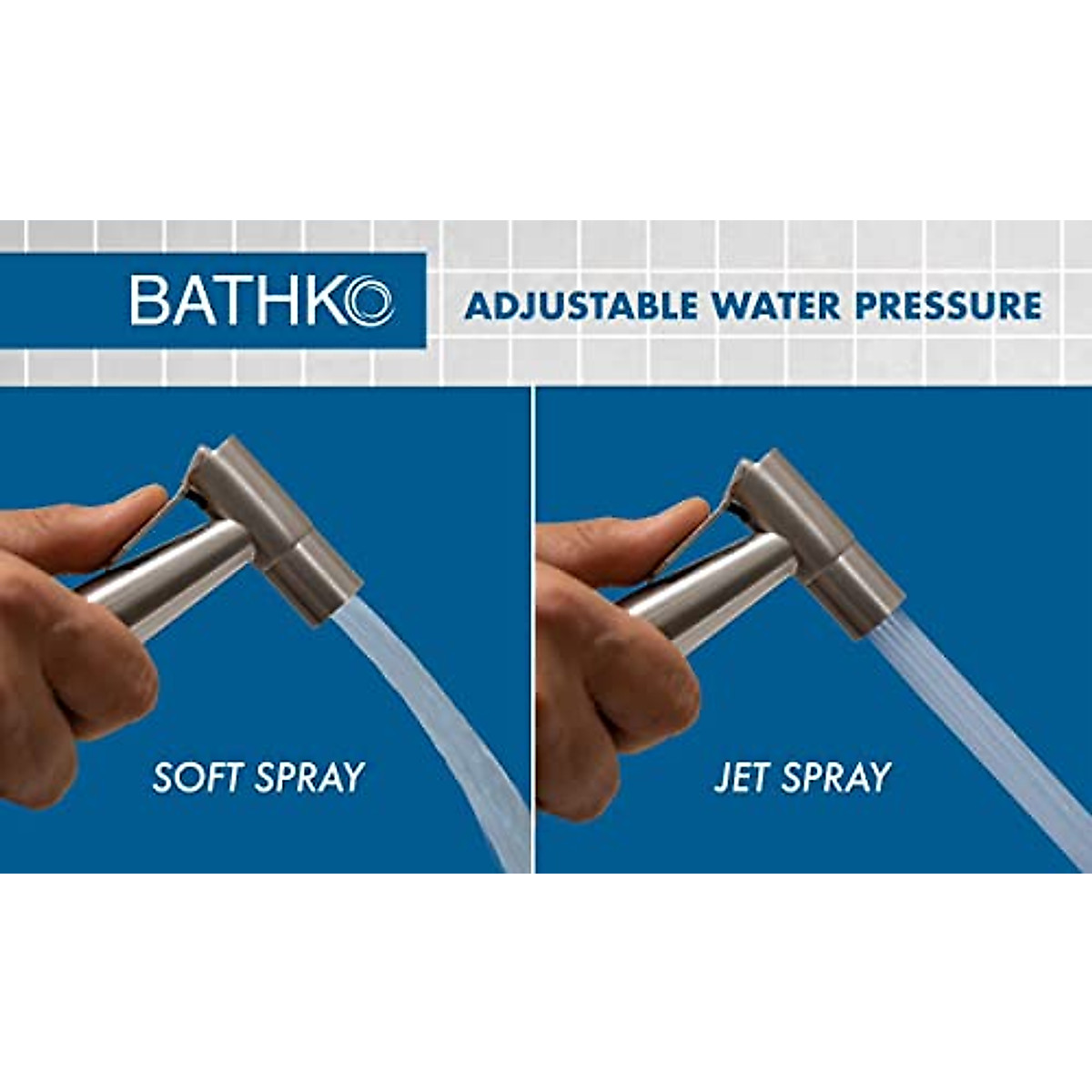 BATHKO Handheld Shattaf/Bidet Sprayer Set for Toilet - Jet Spray with Adjustable Pressure Control - Easy to Install with Leak Proof Technology - Stainless Steel Satin Finish Toilet Sprayer Kit