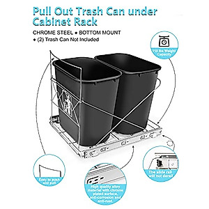 Double 35-Quart Pull-Out Trash Can Under Cabinet, Sliding Cabinet Trash Can Pull Out Kit for 18-Inch Wide Cabinets, Slide-Out Dual Trash Can Rack for Kitchen Cabinets, Garbage Can Not Included