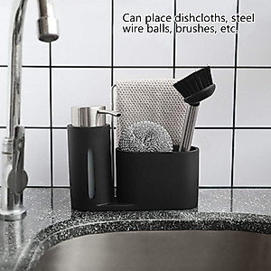 Kitchen Storage Rack with Detergent Dispenser, Steel Wire Ball and Brush Kitchen Sink Tableware Detergent Dispenser Container Dish Cloth Rag Storage Rack Black