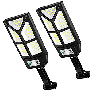 Totexil Solar Street Light, 2 Pack 196 Led Wireless Remote Control Solar Outdoor Lights, IP65 Waterproof Motion Sensor Security Solar Flood Lights with 3 Modes for Garden Street Patio Deck Garage Path