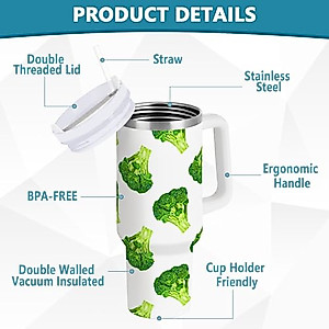 ARGTILDN 30 oz Tumbler Broccoli Vegetable Insulated Travel Mug with Handle and Straw Lid Stainless Steel Vacuum Coffee Cup Tea Beverage Container Water Bottles for Car Sports office