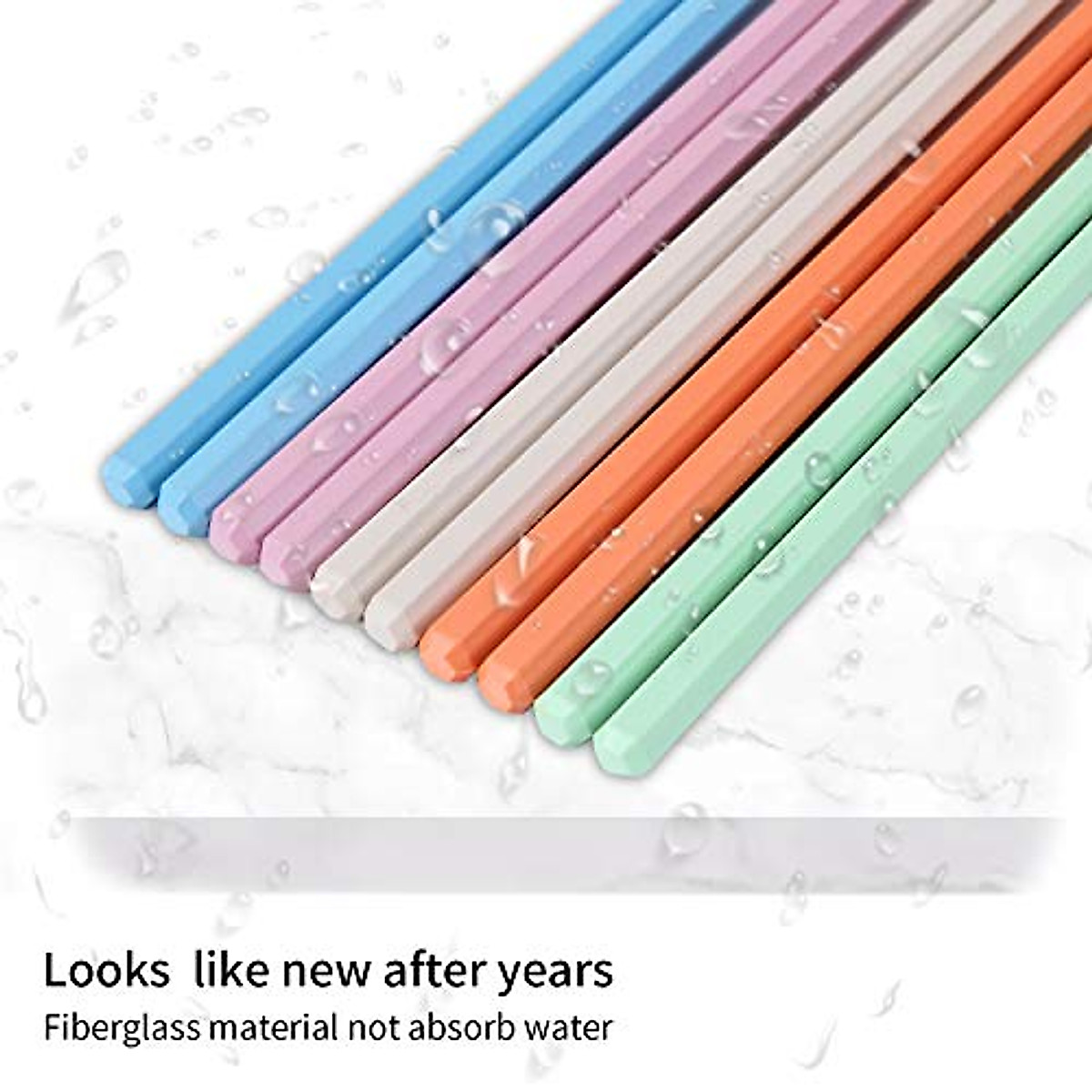 HuaLan Colorful Fiberglass Chopsticks, Dishwasher Safe Chopstick, Reusable Non-slip Chop Sticks, Lightweight Chopsticks 9 1/2 Inches, 5 Pairs