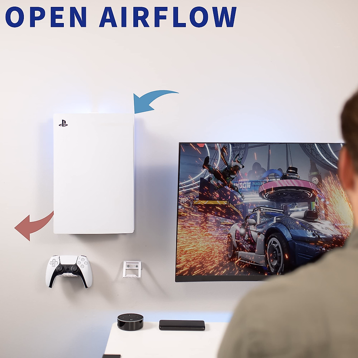 VIVO 2-in-1 Wall and Under Desk Mount Bracket Designed for PS5 and PS5 Slim Gaming Console, PlayStation 5 Standard and Digital Edition, Vertical Wall Display, 2 Controller Mounts, White, MOUNT-PS5CW