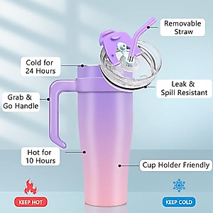 NICEMHAPU 40 oz Tumbler with Handle and Straw, Insulated Cup Stainless Steel with Handle, Water Bottle Travel Coffee Mug Fit In Car Cup Holder, Keep Cold for 34Hrs or Hot for 10Hrs