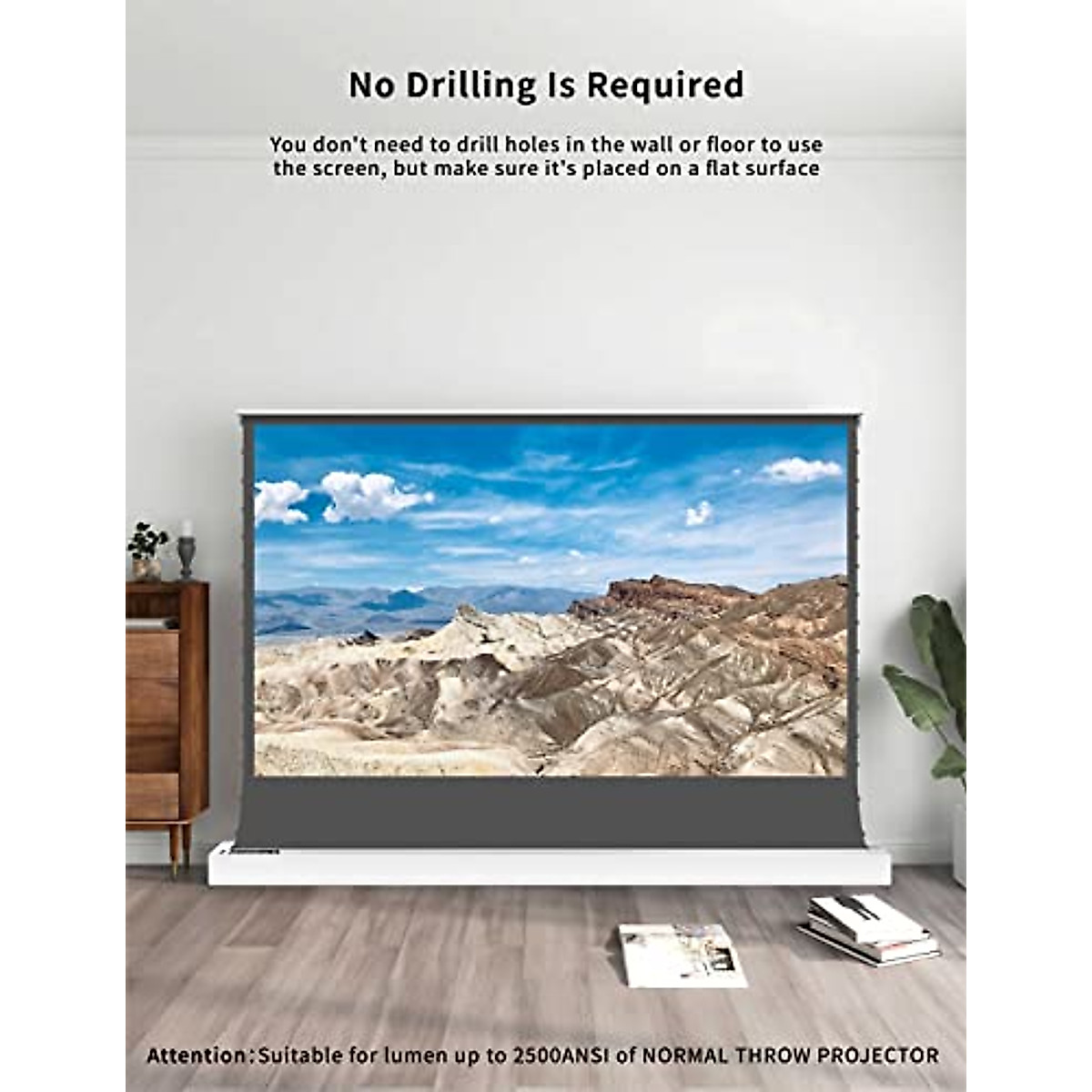 VIVID STORM SINCE 2004-Long Focus ALR Screen Material,White Housing Motorized Floor-Rising Projection Screen,Compatible with Lumen up to 2500ANSI of Ordinary Projector,VWSDSTALR120H
