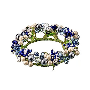 Reg, 6 Inch Spring and Summer Crystal and Pearlized Berry Candle Ring, Holds 3.75 Inch Pillar Candle - White, Green, Navy Blue, Light Blue