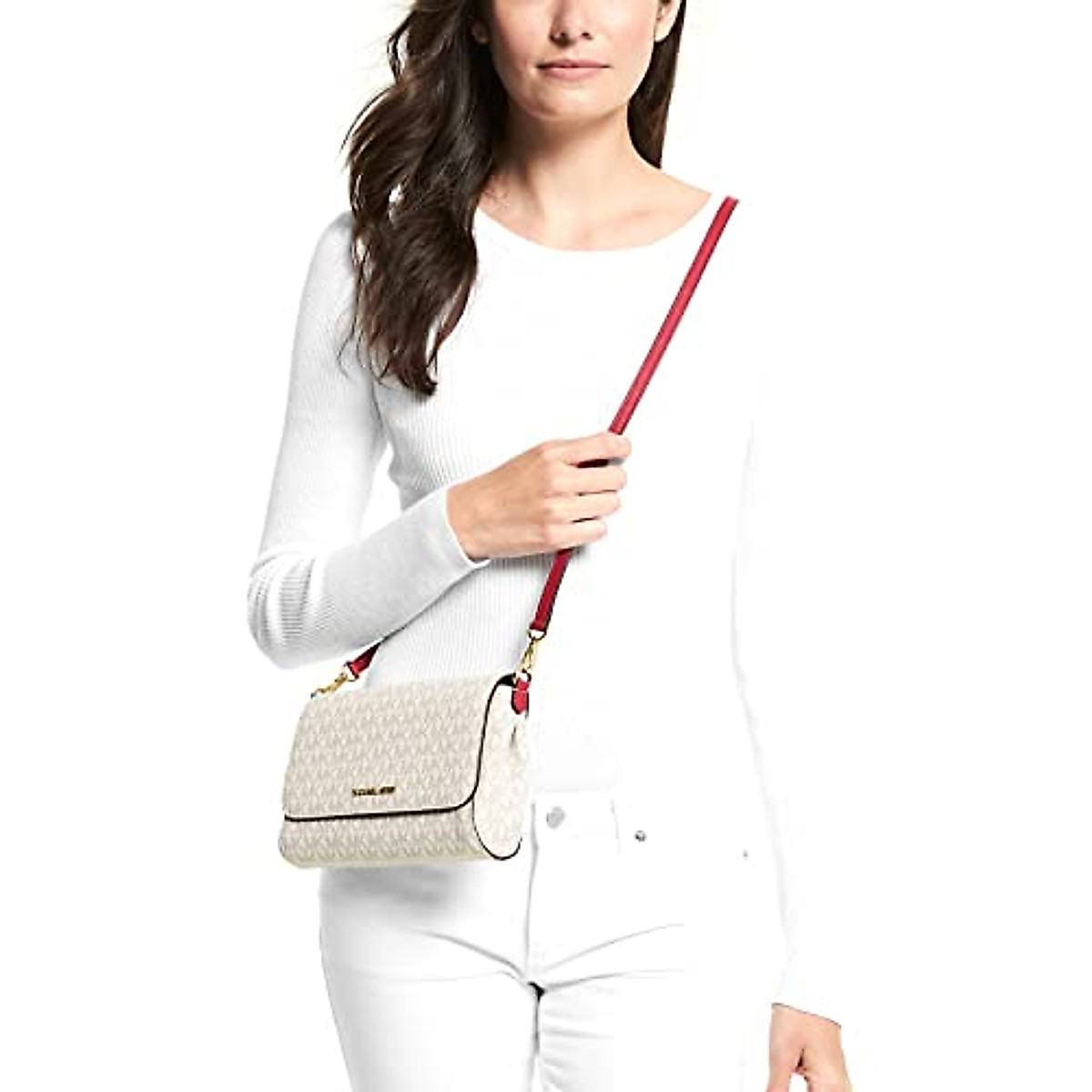 Michael Kors Medium Logo Convertible Crossbody Bag Purse Handbag (CHILI MULTI)