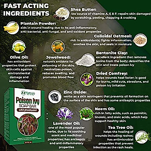 Natrulo Poison Ivy Soap Bar - All Natural Poison Ivy Treatment - Anti-Itch Skin Cleanser Bar for Poison Ivy, Poison Oak & Sumac - Removes Oils, Soothes & Relieves Rashes - 4 oz Bar Made in USA