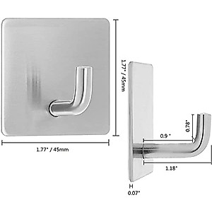 Adhesive Hooks, Silver Stainless Steel Self Adhesive Hooks Heavy Duty Waterproof Wall Hangers Without Nails Kitchen Bathroom Shower Sticky Wall Hooks for Towel Loofah Hat Key Utensils - 8 Packs