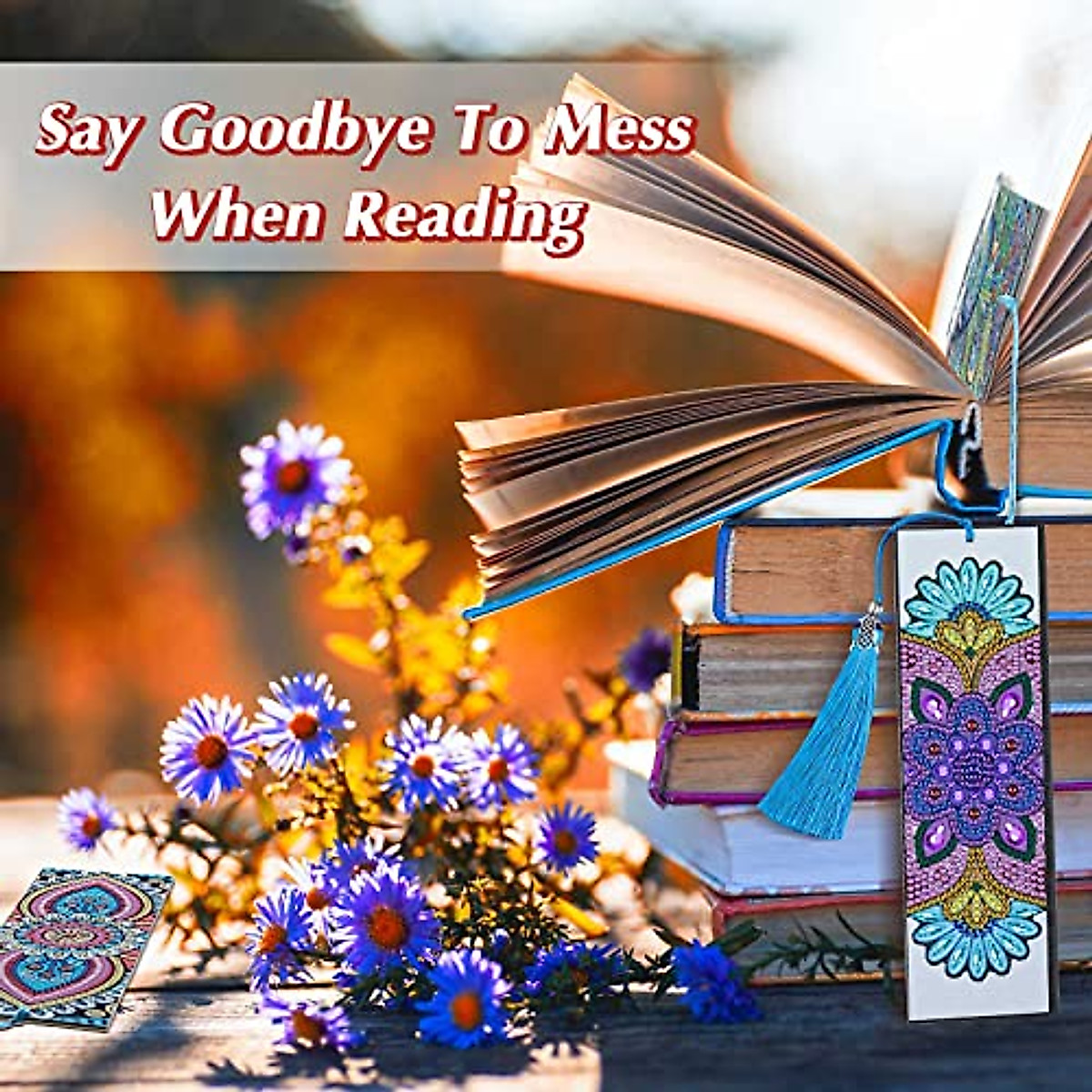 Zhehao 24 Pcs 5D Diamond Painting Bookmarks Floral Rhinestone Bookmarks Diamond Art Bookmarks Leather DIY Bookmarks Beaded Painting Bookmark with Tassel for Kids Adults DIY Art Craft Supplies