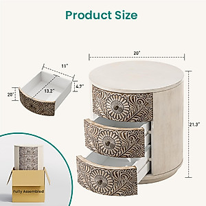 SUNBURY End Table Living Room Small Side Table w 3 Drawers, Vintage Bedside Table, Elegant Nightstand Small Dresser for Bedroom, Lightweight MDF Accent Table (Floral Texture)