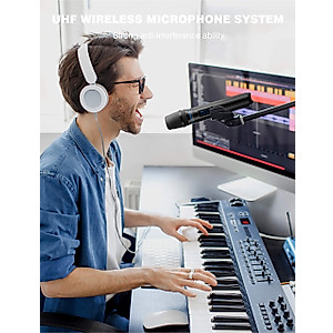 ARISEN Wireless Microphone System, Professional Karaoke Microphone UHF Dual Channel Handheld Microphone, 200ft Range Receiver and 2 Handheld Mic Set, Cordless Mic Systems for, Church, Wedding, DJ