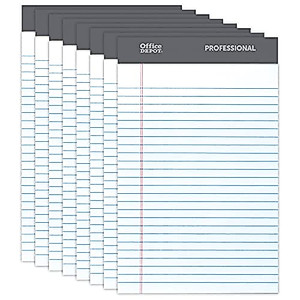 Office Depot® Brand Professional Perforated Pads, 5" x 8", Narrow Ruled, 50 Sheets Per Pad, White, Pack Of 8 Pads