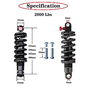 LvTu 2000 Lbs Mountain Bike Shock Absorber 150mm/ 165mm/ 190mm Adjustable Damping XC Soft Tail Suspension Spring (Color : 2000 Lbs, Size : 165mm)