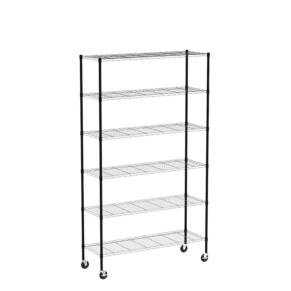 6 Tier Wire Shelving Unit Rack, NSF Heavy Duty Height Adjustable Storage Shelf Metal Shelving with Wheels/Feet Levelers for Garage Rack Kitchen Rack Office Rack Commercial Shelving - 18"x48"x82" Black