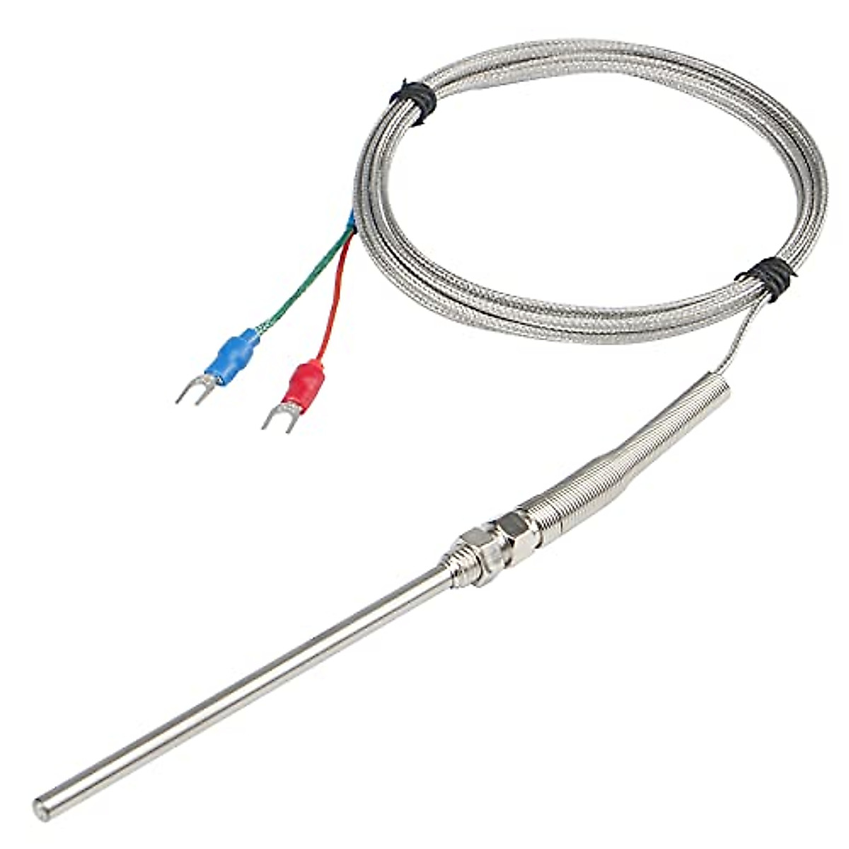 CGELE K-Type Thermocouple Temperature Sensors 0~600℃，2M/6.6Ft Wire Probe Length 100mm Two Wire 100×5mm Stainless Steel Probe Temperature Detector Temperature Gauge