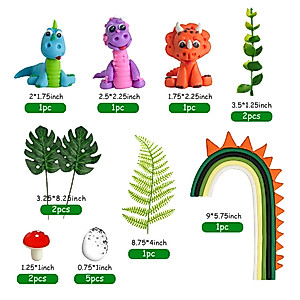 Dinosaur Cake Toppers Rainbow Cake Topper Dinosaur Eggs Leaves Baby Dinosaur Figurines Jungle Safari Cake Decoration for Birthday Baby Shower Party Supplies (Clay Dino)