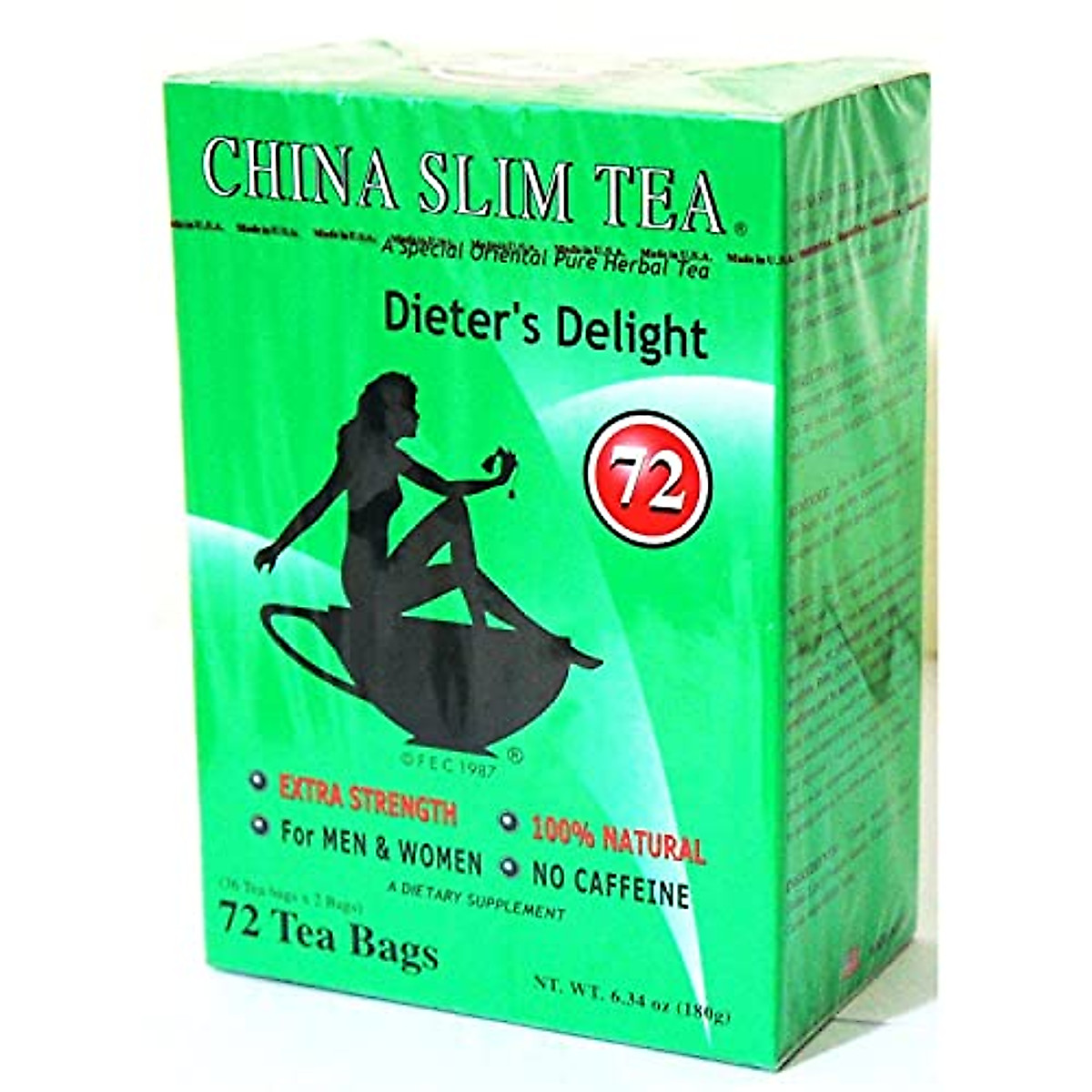 China Slim Tea Dieter's Delight 72 Tea Bags (NET WT 6.34 OZ (180 g) Made in USA