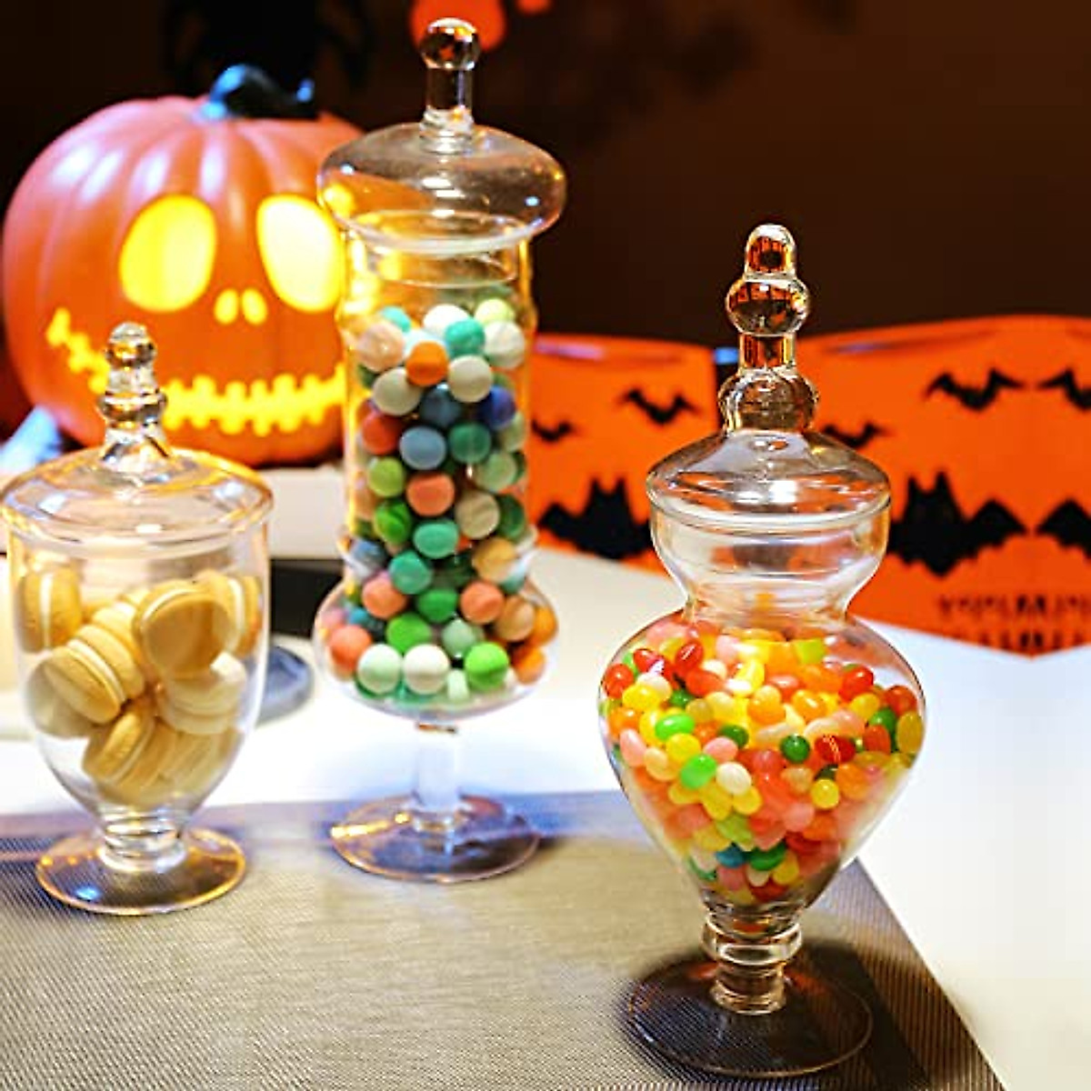 Diamond Star Set of 3 Clear Glass Apothecary Jars, Decorative Weddings Candy Buffet Display Elegant Storage Jar (H: 9", 12.5", 14")