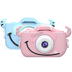 SLSFJLKJ Kids Camera with Silicone Case, Video Camera for Children with Fun Games, Kids Digital Camera with Special Effects, Rechargeable Battery, Ideal for Boys and Girls (Pink Cow Bare Metal)