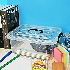 Readsky 8 Quart Lidded Storage Bins Plastic Storage Containers, Clear and Black, 2 Packs