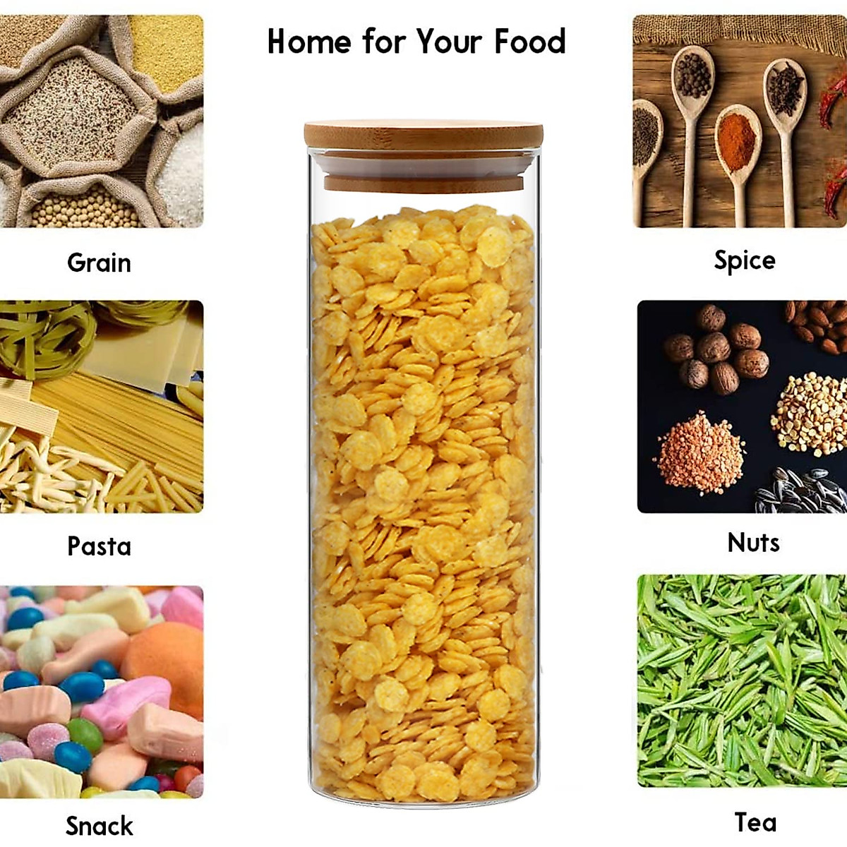 Flrolove Glass Jars With Bamboo Lids, 16 oz Food Storage Containers for Home Kitchen ,Set of 12 Jars for Kitchen Storage,Coffee,Tea, Herbs, Sugar, Salt, Flour