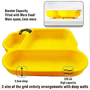 Baby Plate Silicone Divided, Suction Toddler Plates Dishes for Toddler Kids Self Feeding, BPA Free, Microwave & Dishwasher Safe(Yellow)
