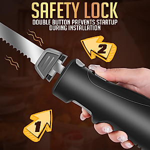 Thanksgiving Day Cordless Electric Knife Easy Slice and Assemble with Storage Case, Serrated Edge Blades Carving Set with Ergonomic Handle and Safety Lock for Turkey, Meat, Bread, Ribs, Fillet and Foam