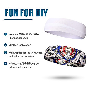 Sublimation Headband Blank Tie Dye Headband Heat Transfer Yoga Hairbands Elastic Sweatbands Iron on Transfer Bandana Head Wrap Scarf for Halloween DIY Women Teens Sports, White(Null)