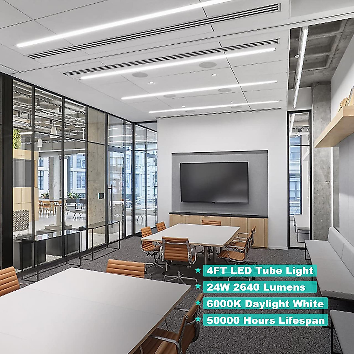 Greess 6 Pack LED T8 Shop Light, 4FT 24W 6000K Daylight White Linkable LED Integrated Tube Lights with Milky Cover, LED Bar Lights for Garage,Workshop,Workbench with On/Off Plug Cord