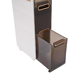 LINISHOP Bathroom Floor Cabinet w/3 Clear Drawers Toilet Paper Holder Narrow Bathroom Storage Cabinet w/2 Casters Vertical Storage Unit for Small Space Gap Kitchen Bathroom, White (8.66*16.34*30.91in)