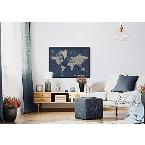Framed Travel Map With Pins World Personalized | Premium Push Pin Travel Map | Various Color and Size Options | 24" x 32" up to 40" x 53"
