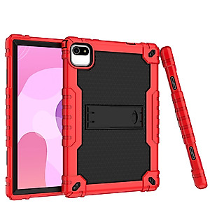 SOATUTO for Moderness Tablet MB1001 10.1 inch Case with Shoulder Strap Stand Soft Silicone Hybrid Case for 10 inch ZZB Velorim Freeski OLEXEX Bestski CZZ HAPPYBE ANYLAKE Okaysea Tablet (Red+Black)