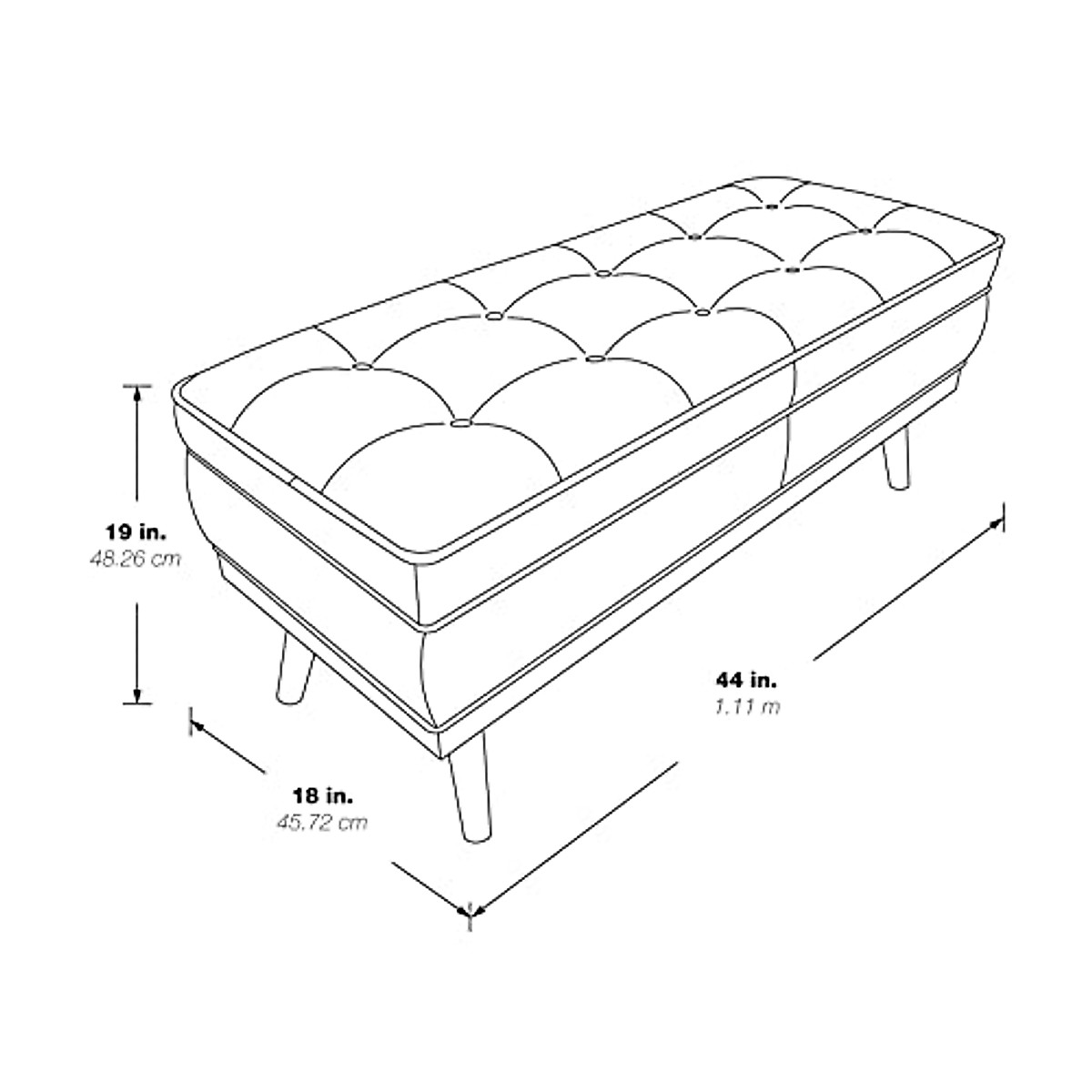 OSP Home Furnishings Katheryn Storage Bench with Tufted Seat and Wood Finish Legs, Grey Fabric