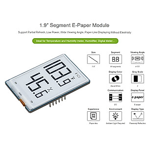 waveshare 1.9inch E-Paper Module 91 Segments E-Ink Display for Raspberry Pi/Arduino/STM32, Black/White Display Color, I2C Bus, Support Partial Refresh, 3.3V/5V