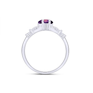 Jewel Zone US Heart Cut Simulated Amethyst & Cubic Zirconia Claddagh Ring In 14k White Gold Over Sterling Silver Jewelry Gift For Her Ring Size-8.5