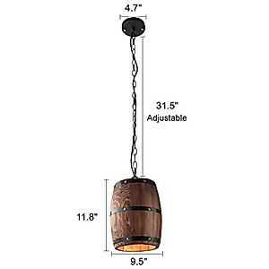 Newrays Antique Wood Wine Barrel Pendant Lamp Hanging Rustic Unique Kitchen Bar Ceiling Lamp Light Fixtures (S)