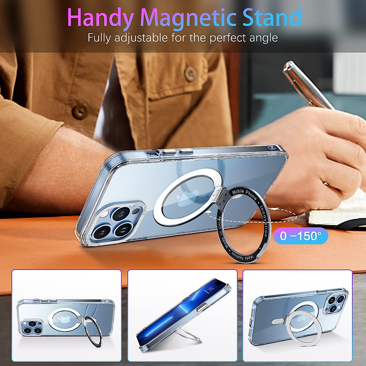 DUEDUE for iPhone 13 Pro Max Magnetic Case with Invisible Stand [Compatible with Magsafe], Clear Full Body Protective Cover Slim Transparent Shockproof Phone Case for iPhone 13 Pro Max 6.7", Clear