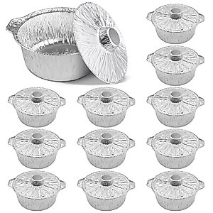 Tideme 12 PCS Disposable Aluminum Pots with Lid, Round Foil Pans, Disposable Cookware Food Containers, Portable Foil Pots for Vacation Trips Camping Baking Heating Cooking