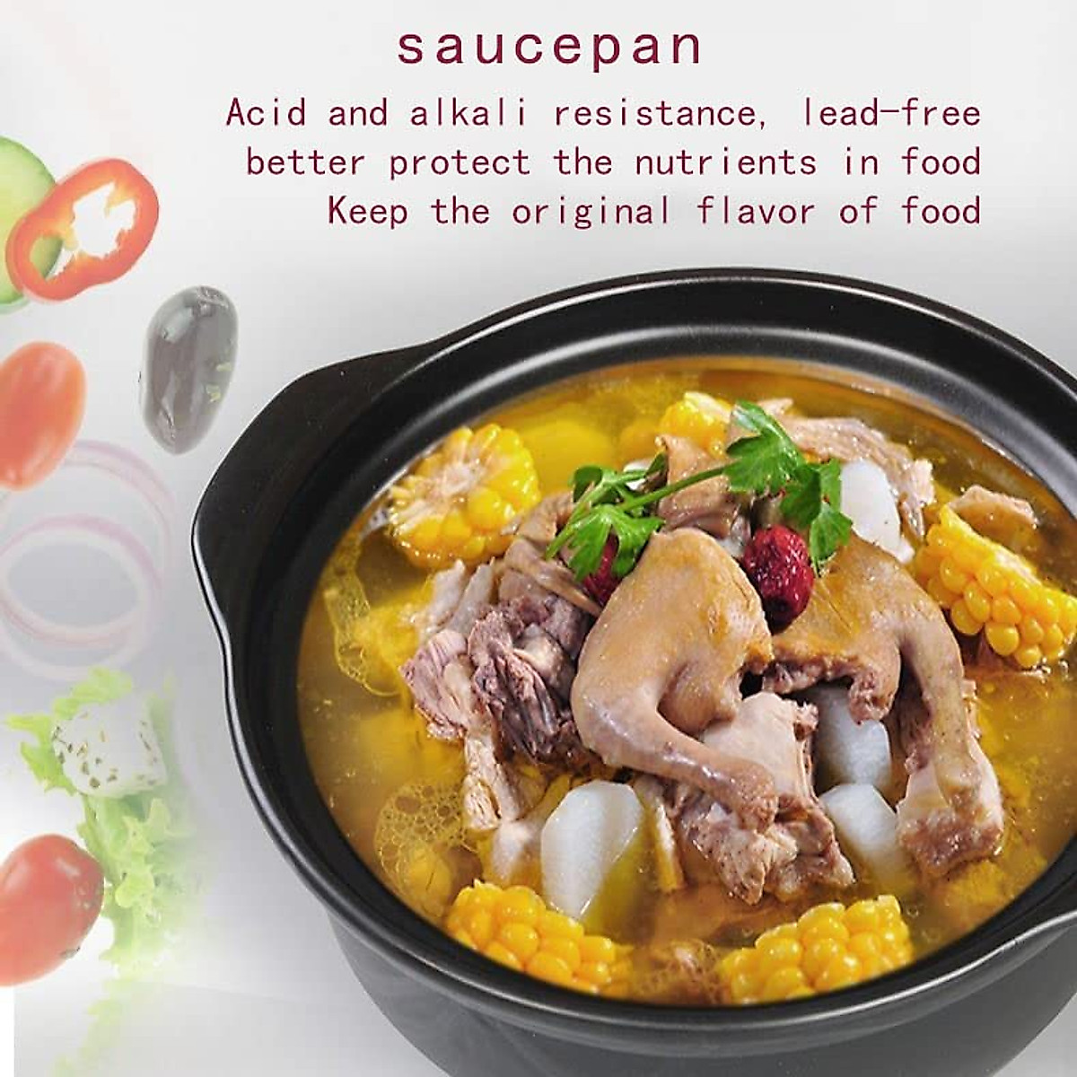 Casserole Clay Pot Heat-resistant Premium Ceramic Bowls Lid Cooking Soup Black White (Black 66oz)